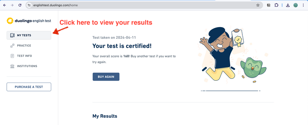 How can I get my Duolingo English Test (DET) results?